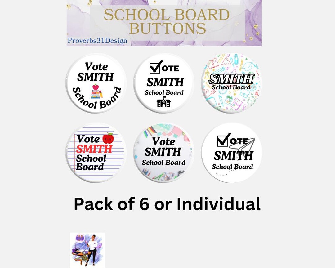 School Board Elections Buttons, School Election Vote, Personalized ...