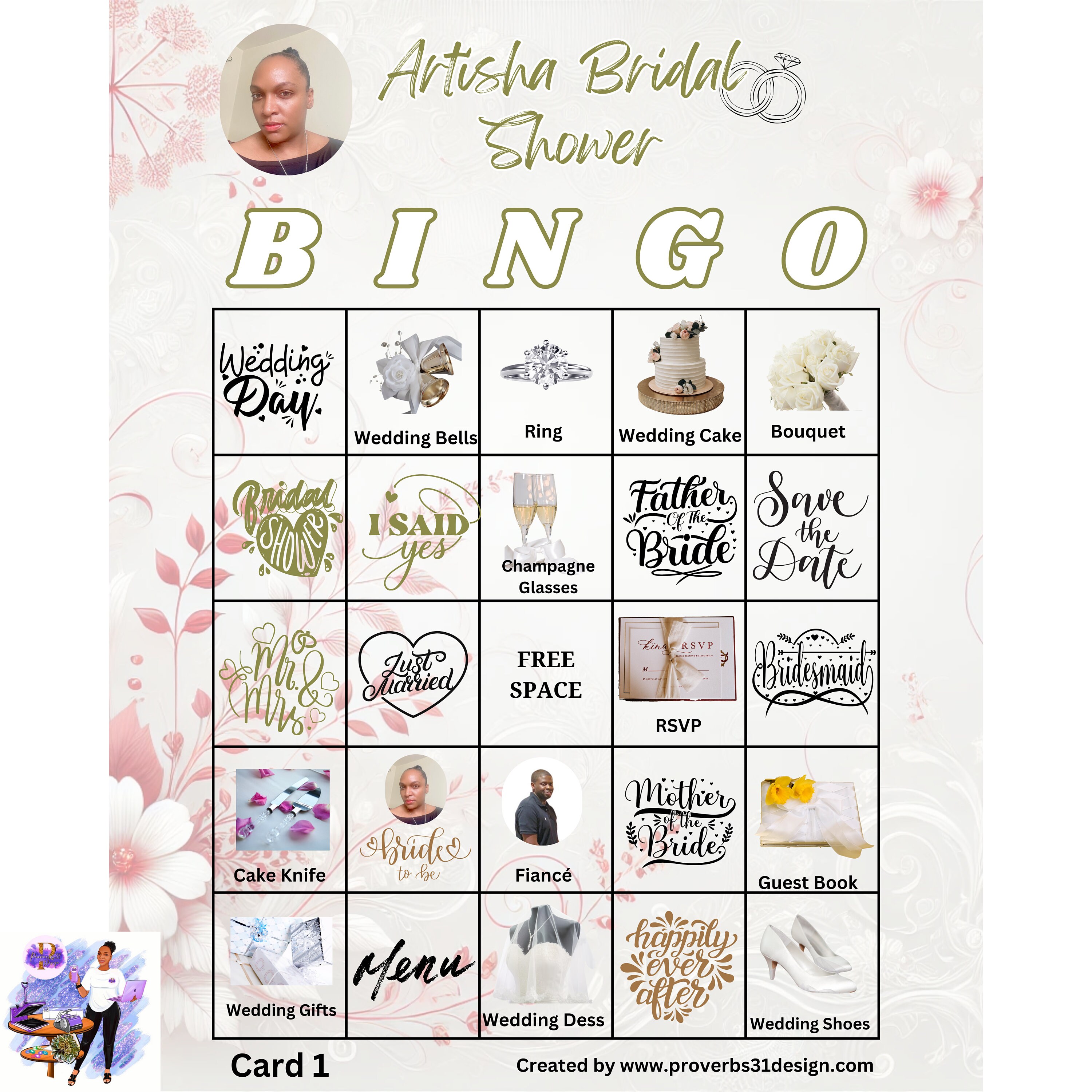 Custom Bridal Shower BINGO Game Personalized Elegant BINGO Cards Fun ...