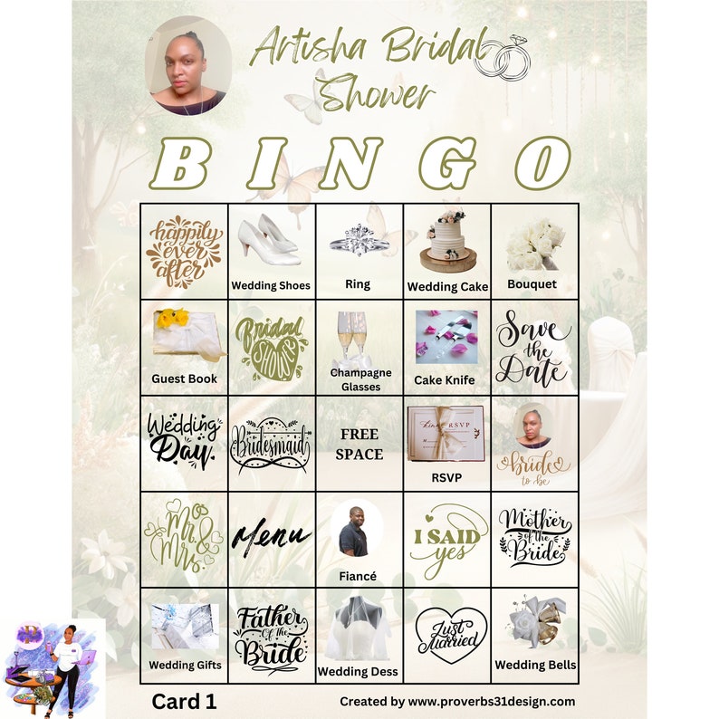 Custom Bridal Shower BINGO Game Personalized Elegant BINGO Cards Fun ...