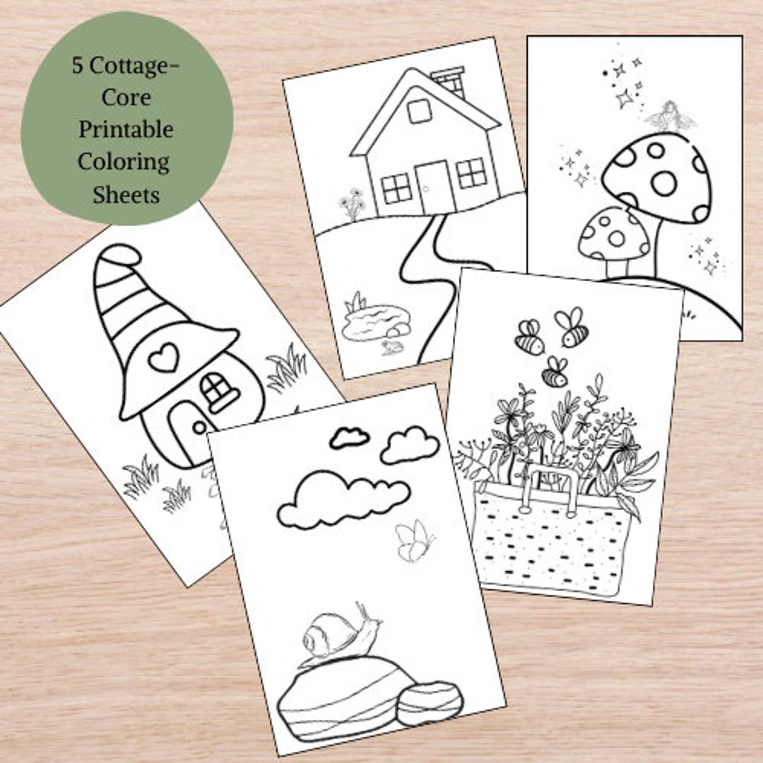 Cottage Core Coloring Sheets 5 Digital Color Pages, Mushroom, Fairy ...