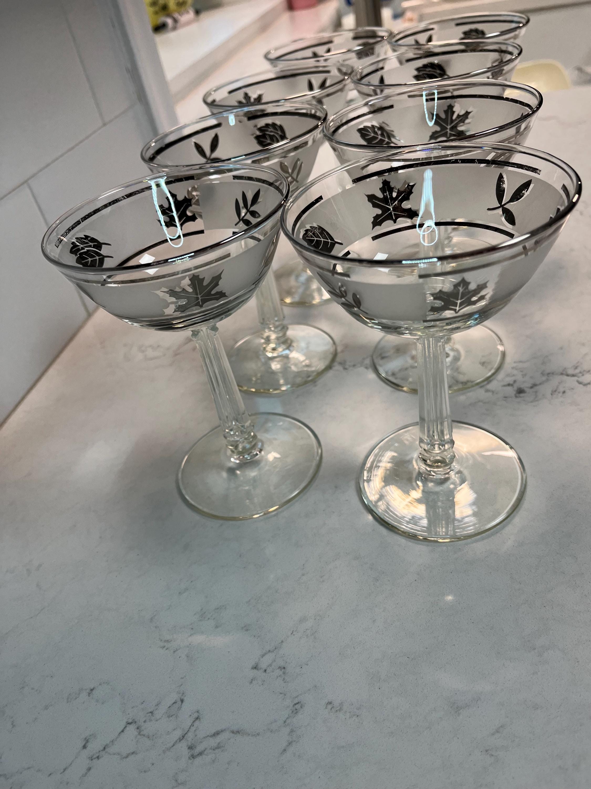 Vintage Libbey Coupe Cocktail Glasses, Silver Leaf Patrern, Set of 8! - Etsy