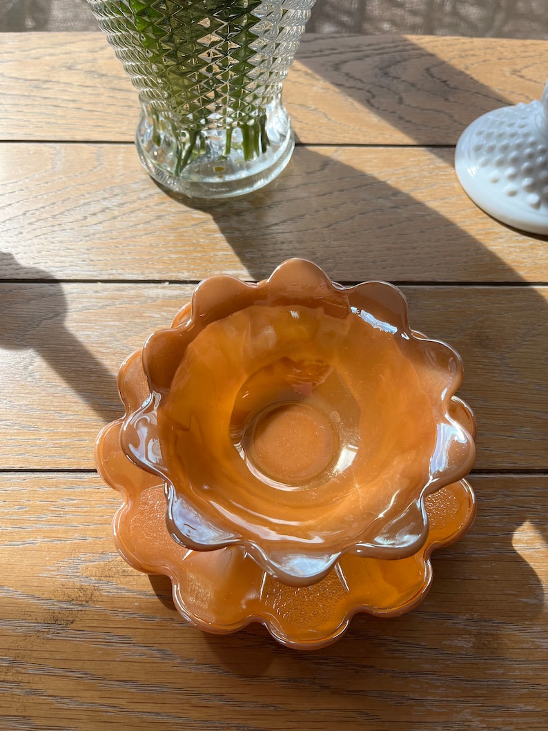Vintage Fire King Peach Lusterware Lotus Leaf Blossom Bowls With Plate ...