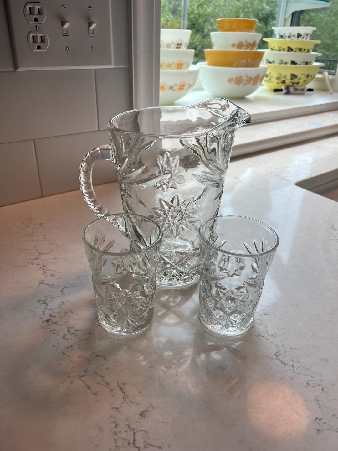 Vintage Anchor Hocking Pitcher and 2 Tumblers. - Etsy
