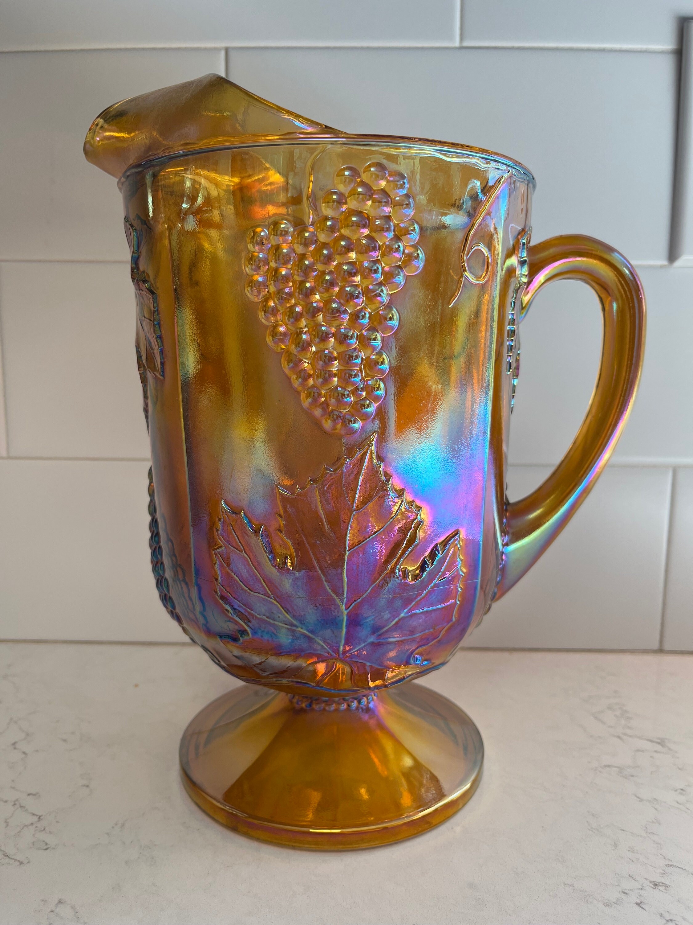 Vintage Marigold, Carnival Glass, Pitcher, Indiana Glass - Etsy