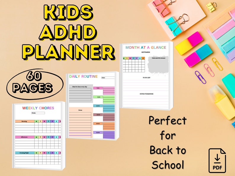 Kids ADHD Planner, Organization Planner for Kids, Daily Routine Tracker ...