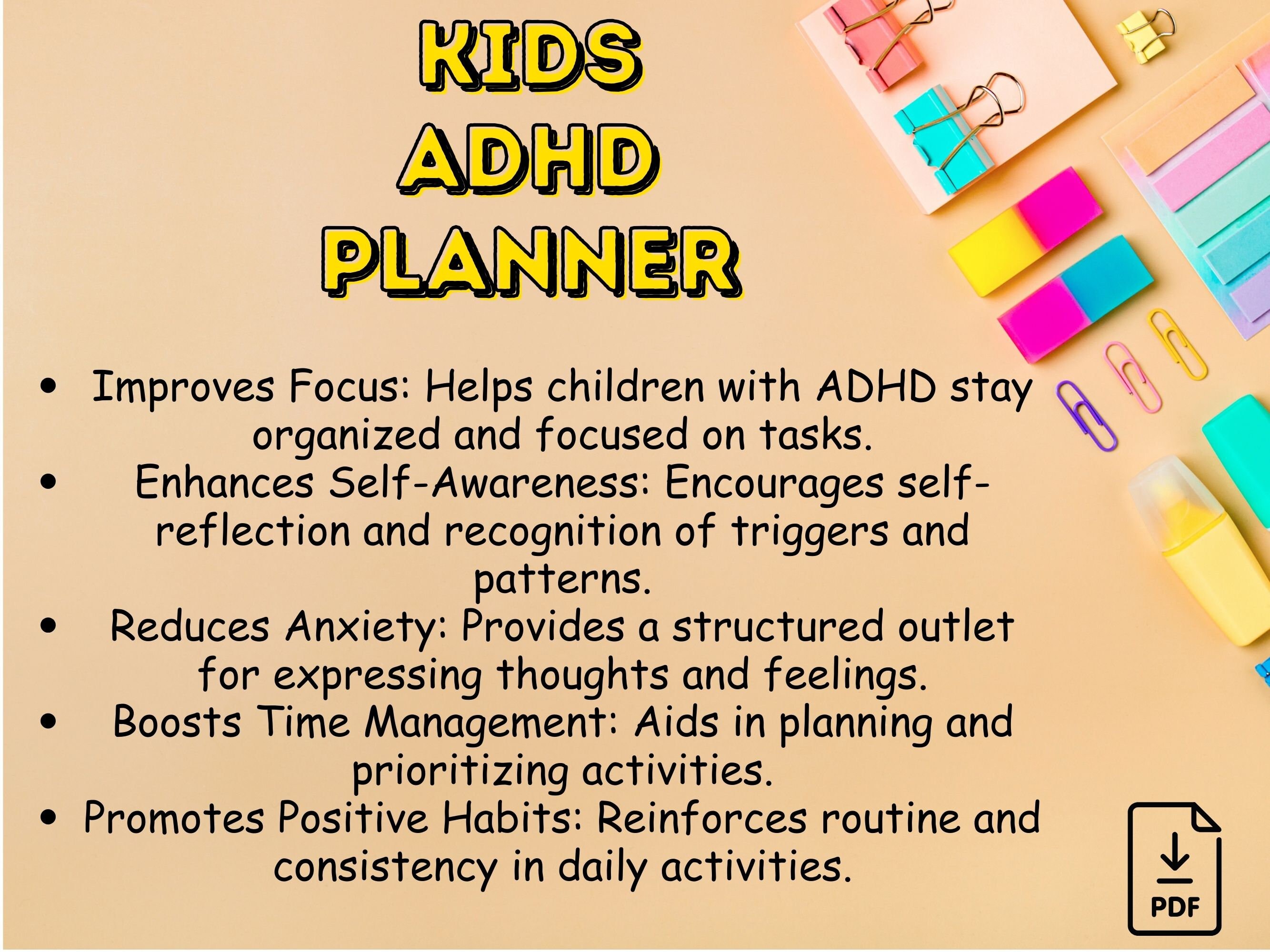 Kids ADHD Planner, Organization Planner for Kids, Daily Routine Tracker ...