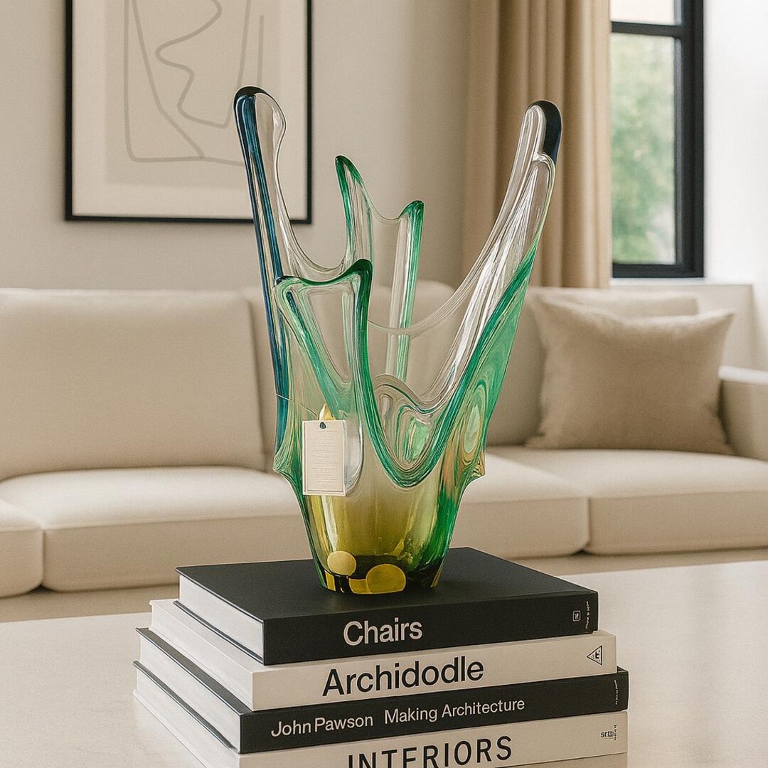 Hand-blown Green Art Glass Vase: Sculptural Centerpiece by Adam ...