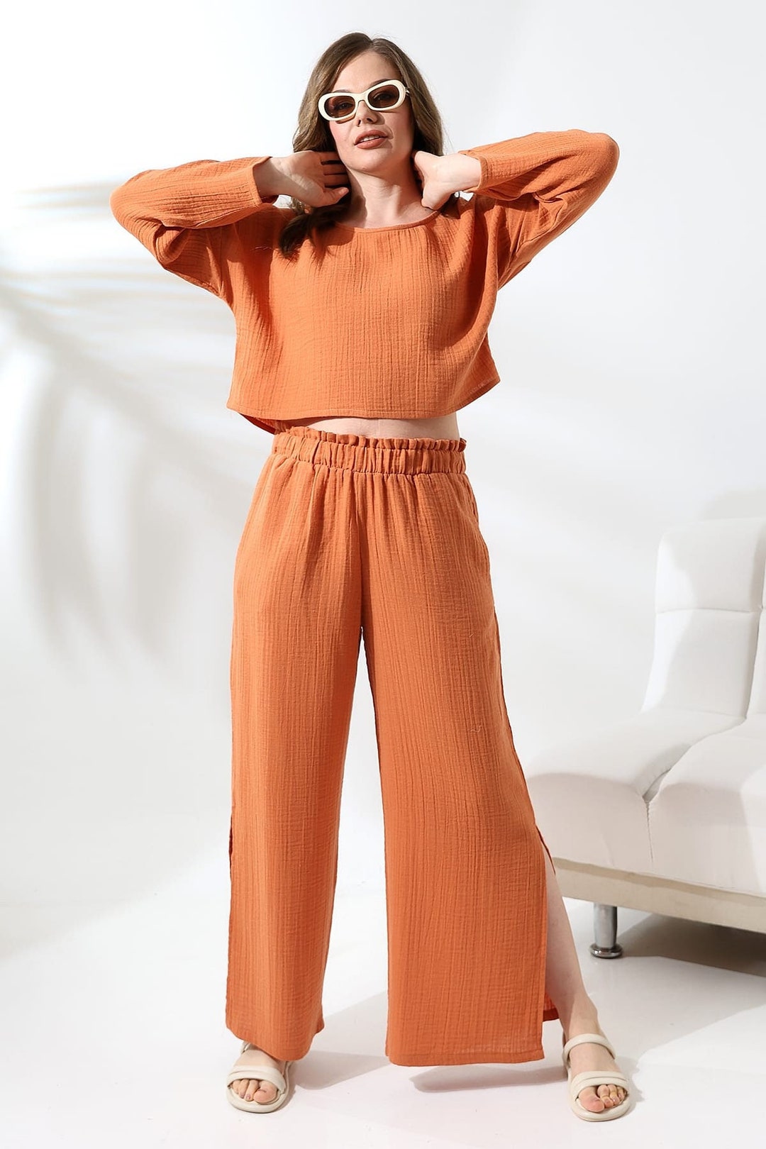 Brick Color Crop and Trousers-women Dress-dress for Summer-dress for ...