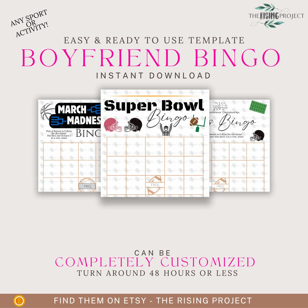 Boyfriend Bingo Cards - Digital Download - Super Bowl - Instant ...