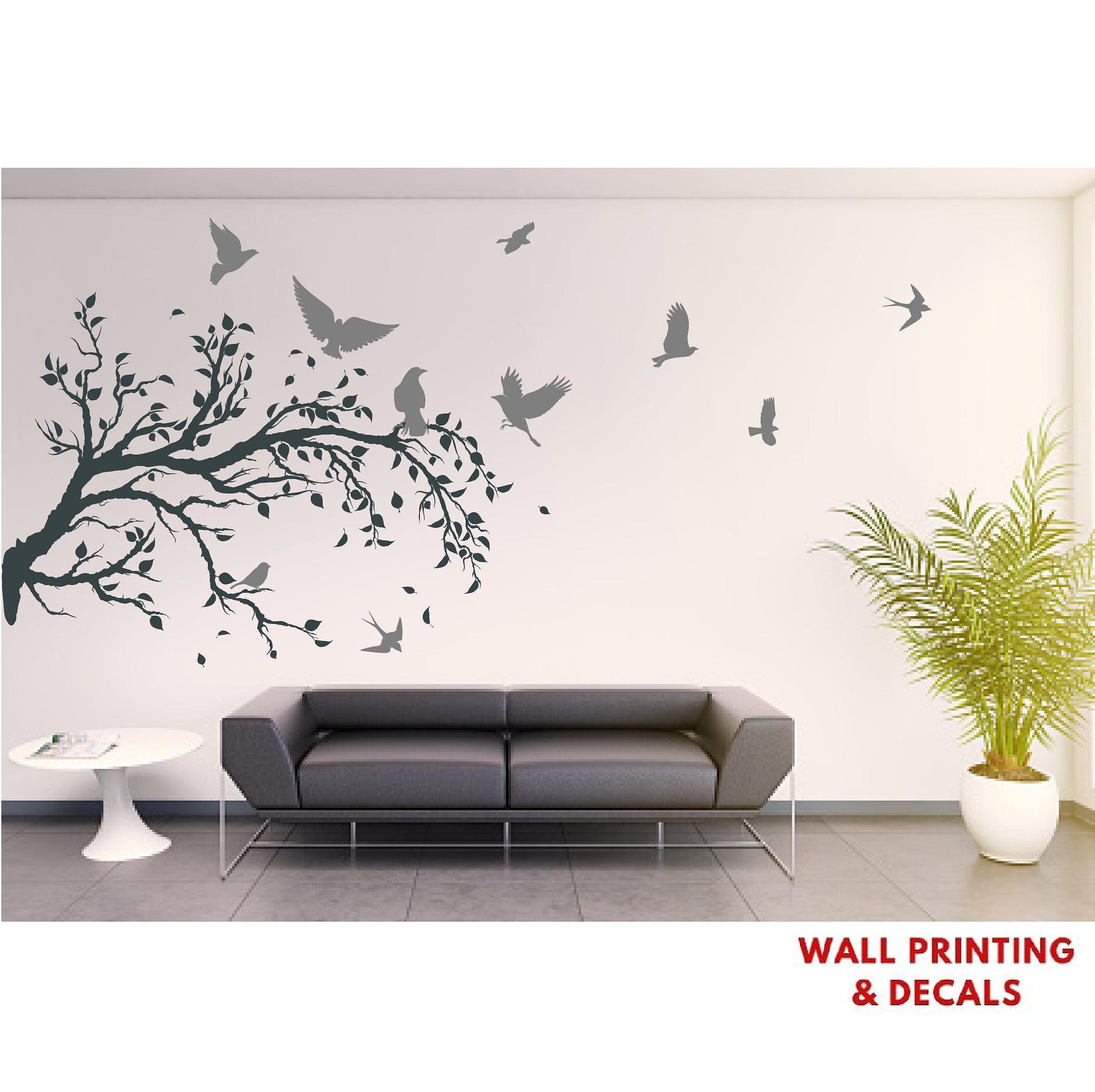 Windy Tree Wall Decal, Windy Tree With Birds Decal, Blowing Tree Wall ...