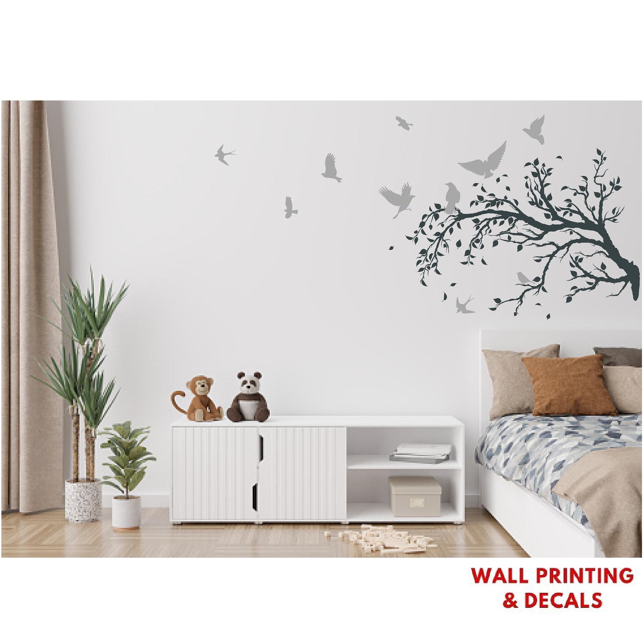 Windy Tree Wall Decal, Windy Tree With Birds Decal, Blowing Tree Wall ...