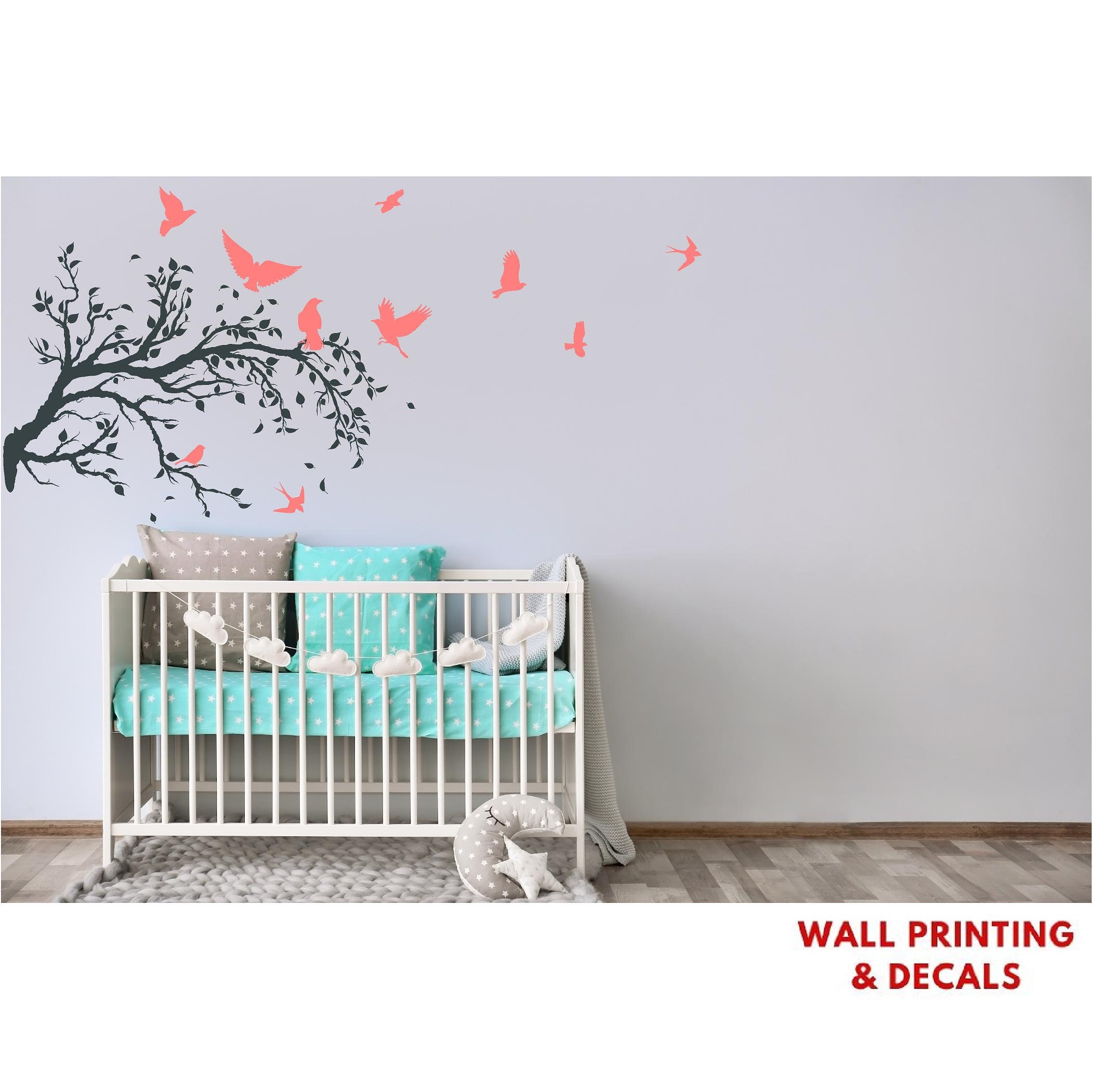 Windy Tree Wall Decal, Windy Tree With Birds Decal, Blowing Tree Wall ...