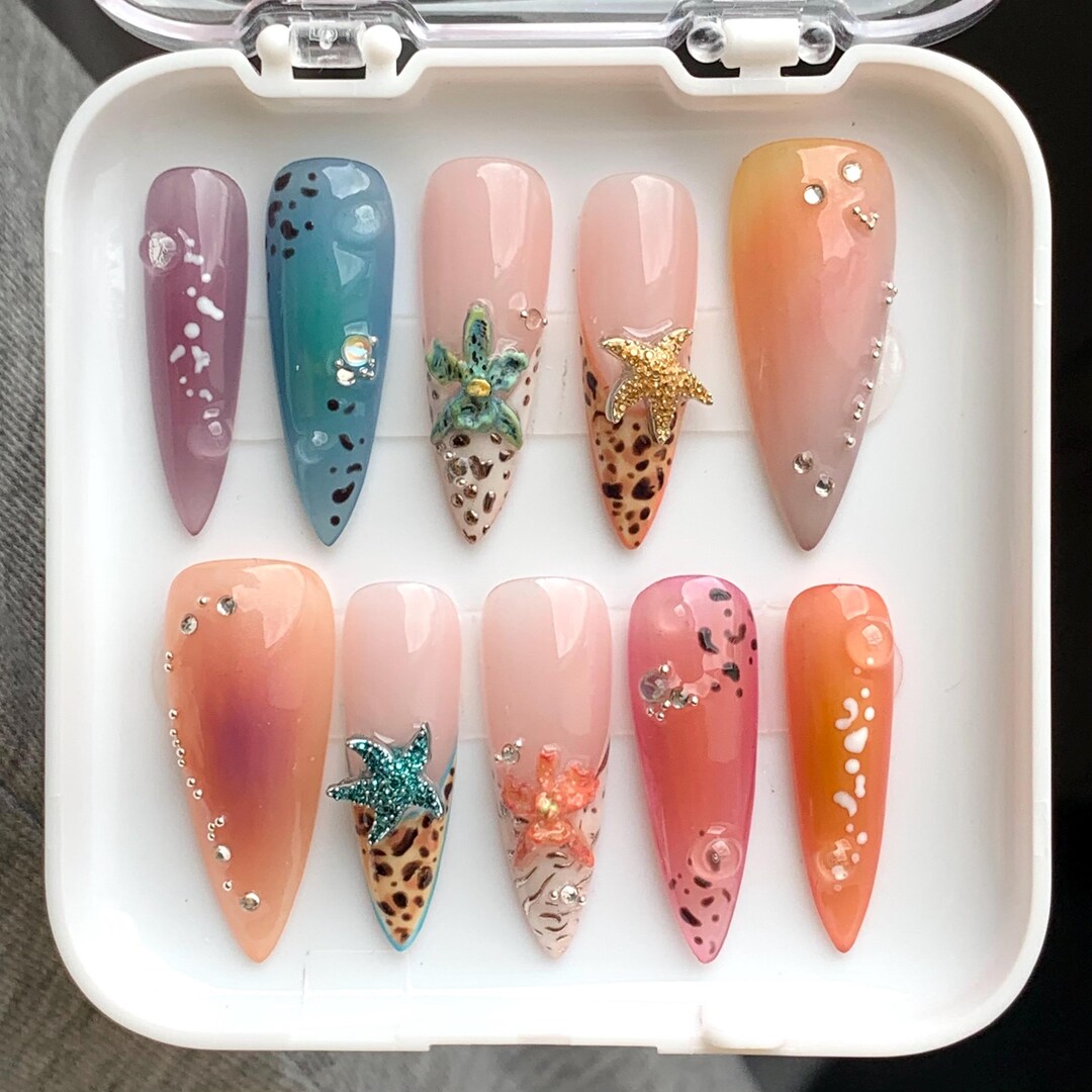 Tropical 'islandgirl' Press on Nailspremium Gel Hand-crafted Fake Nails • Luxury Nails • Hand ...