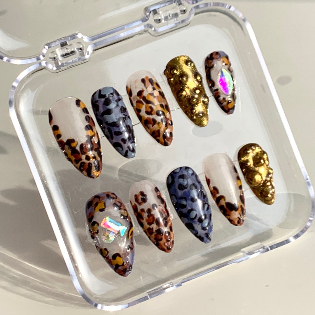 Cheetah Paradise Press on Nailspremium Gel Hand-crafted Fake Nails Luxury Nails Gems - Etsy