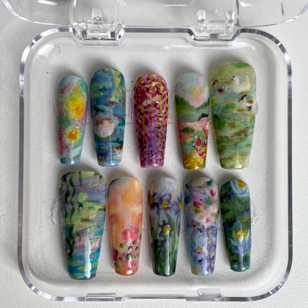 Monet Inspired Press on Nails｜premium Gel Hand-crafted Fake Nails ...