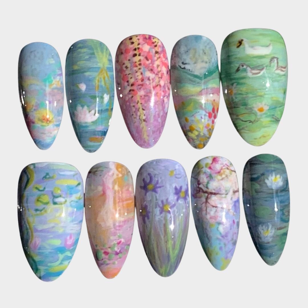 Monet Inspired Press on Nails｜premium Gel Hand-crafted Fake Nails ...
