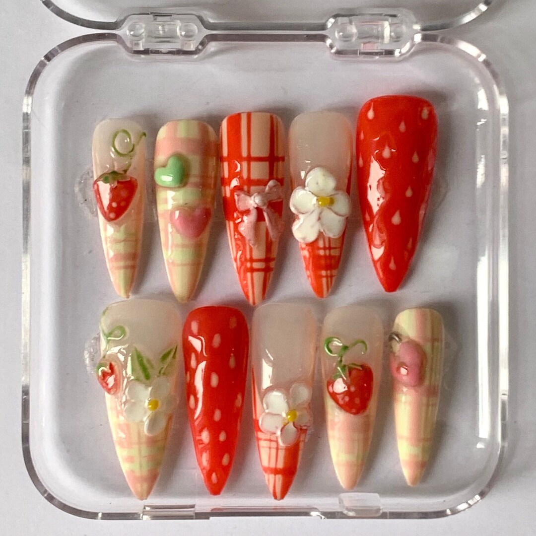 Strawberry Shortcake Handmade Press on Nails｜premium Gel Hand-crafted ...