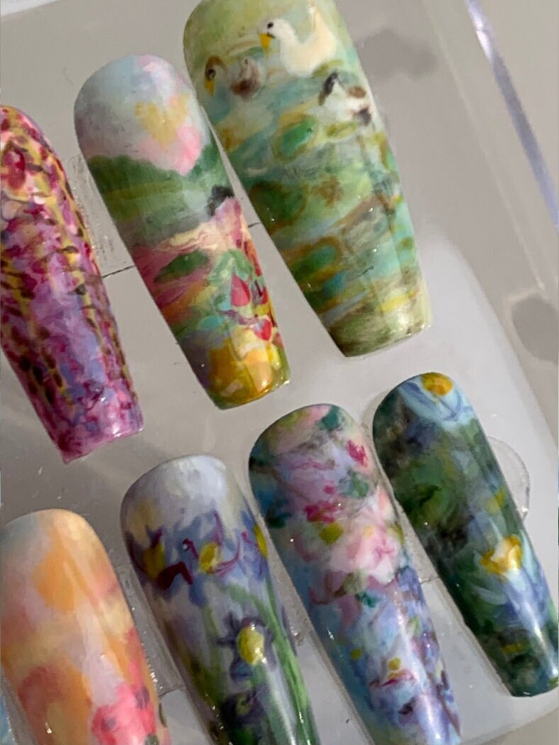 Monet Inspired Press on Nailspremium Gel Hand-crafted Fake Nails Luxury ...