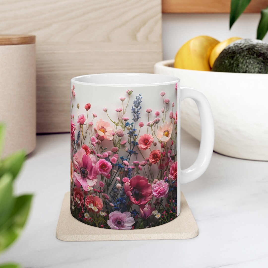 Coffee Mug, Pressed Flowers Mug, Boho Wildflowers Cottagecore Coffee ...