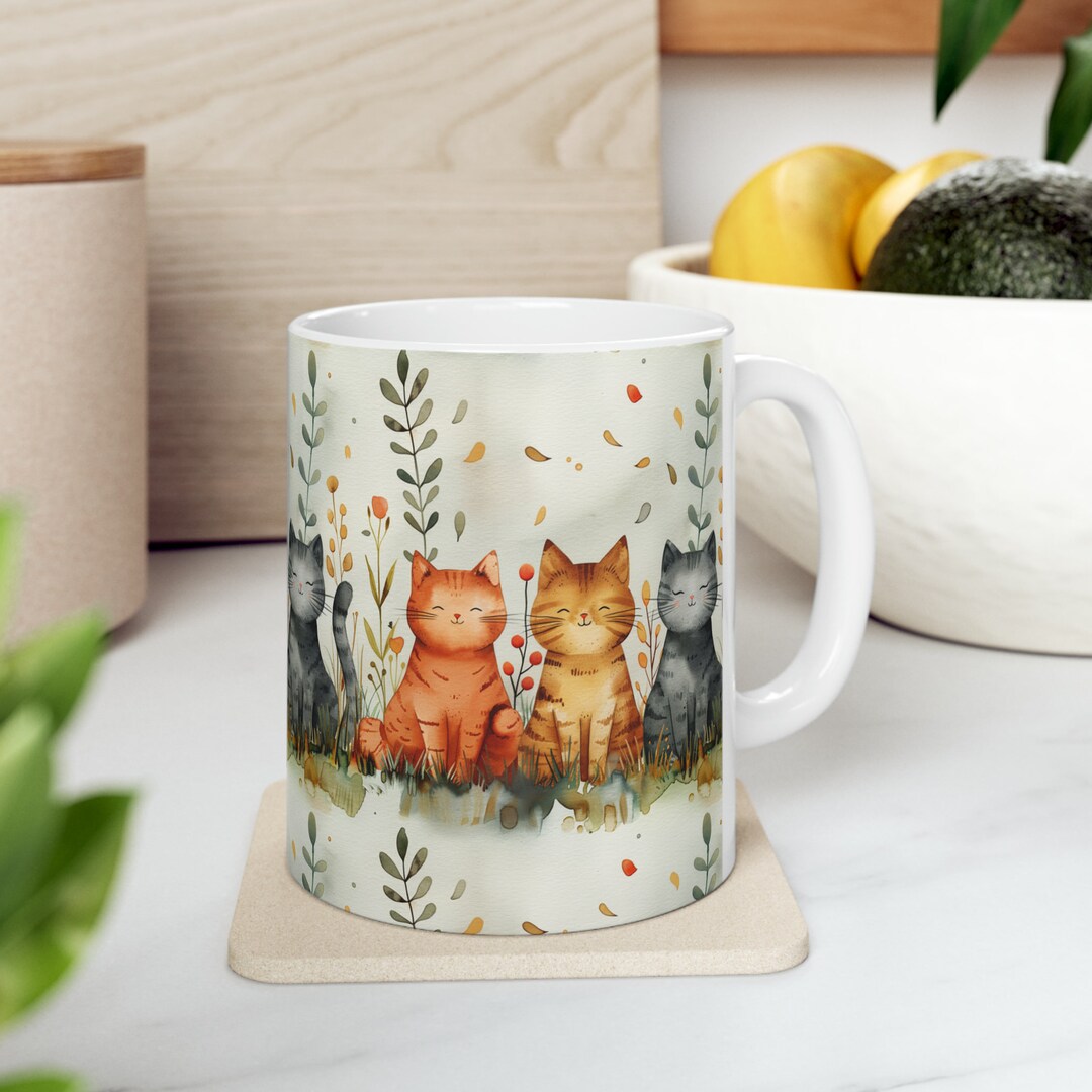Cute Cat Coffee Mug Handcrafted Ceramic With Playful Kittens Design ...