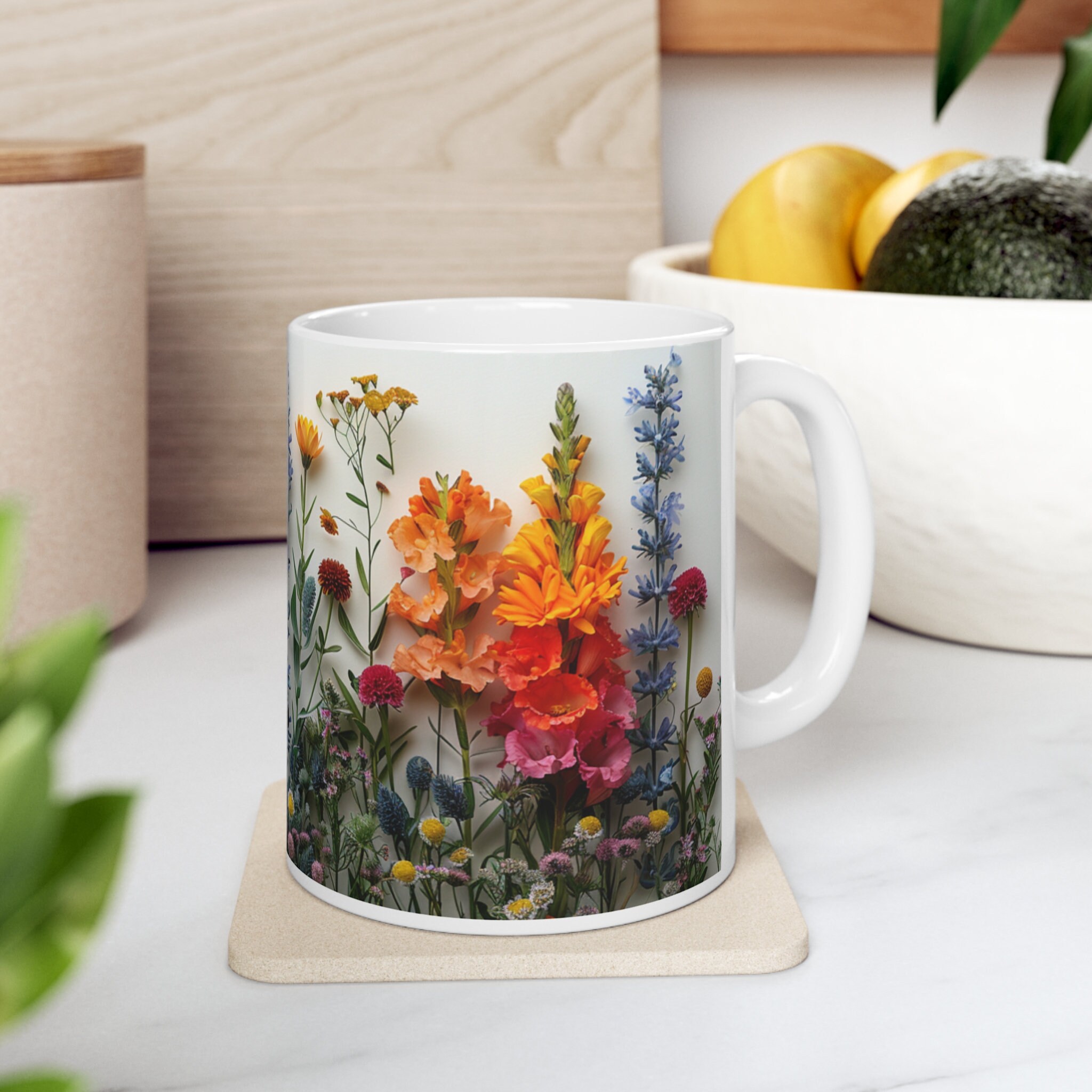 Coffee Mug, Pressed Flowers Mug, Boho Wildflowers Cottagecore Coffee ...