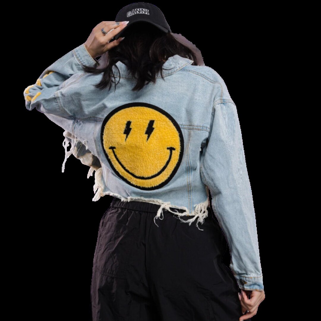 Denim Jacket With Smiley Patch - Etsy