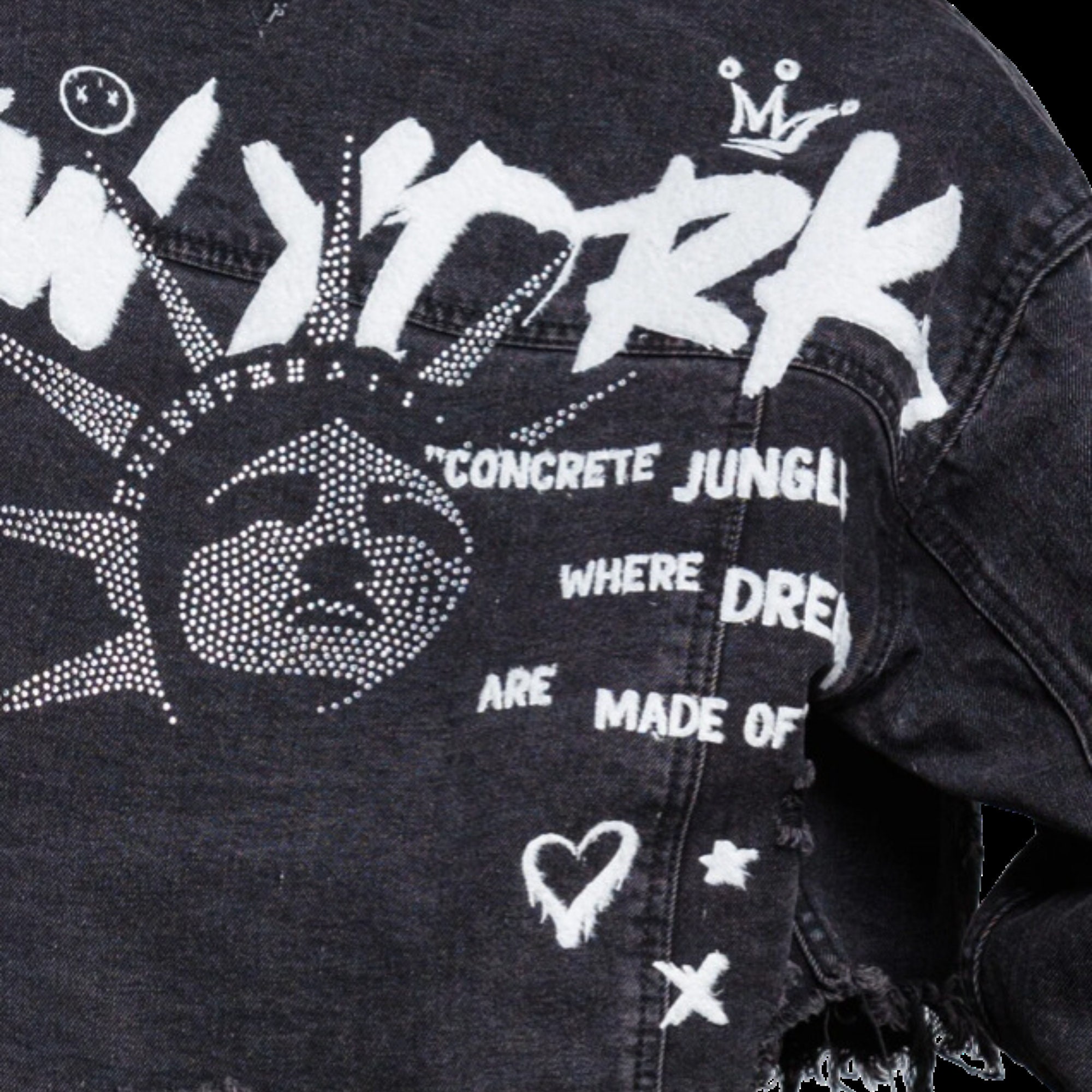 NY City Cropped Denim Jacket Printed Design on the Back - Etsy
