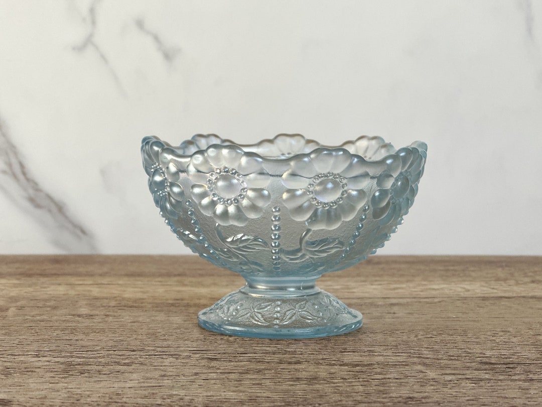 Vintage Fenton Ice Blue Iridescent Footed Glass Bowl Rose Pedestal Bowl ...