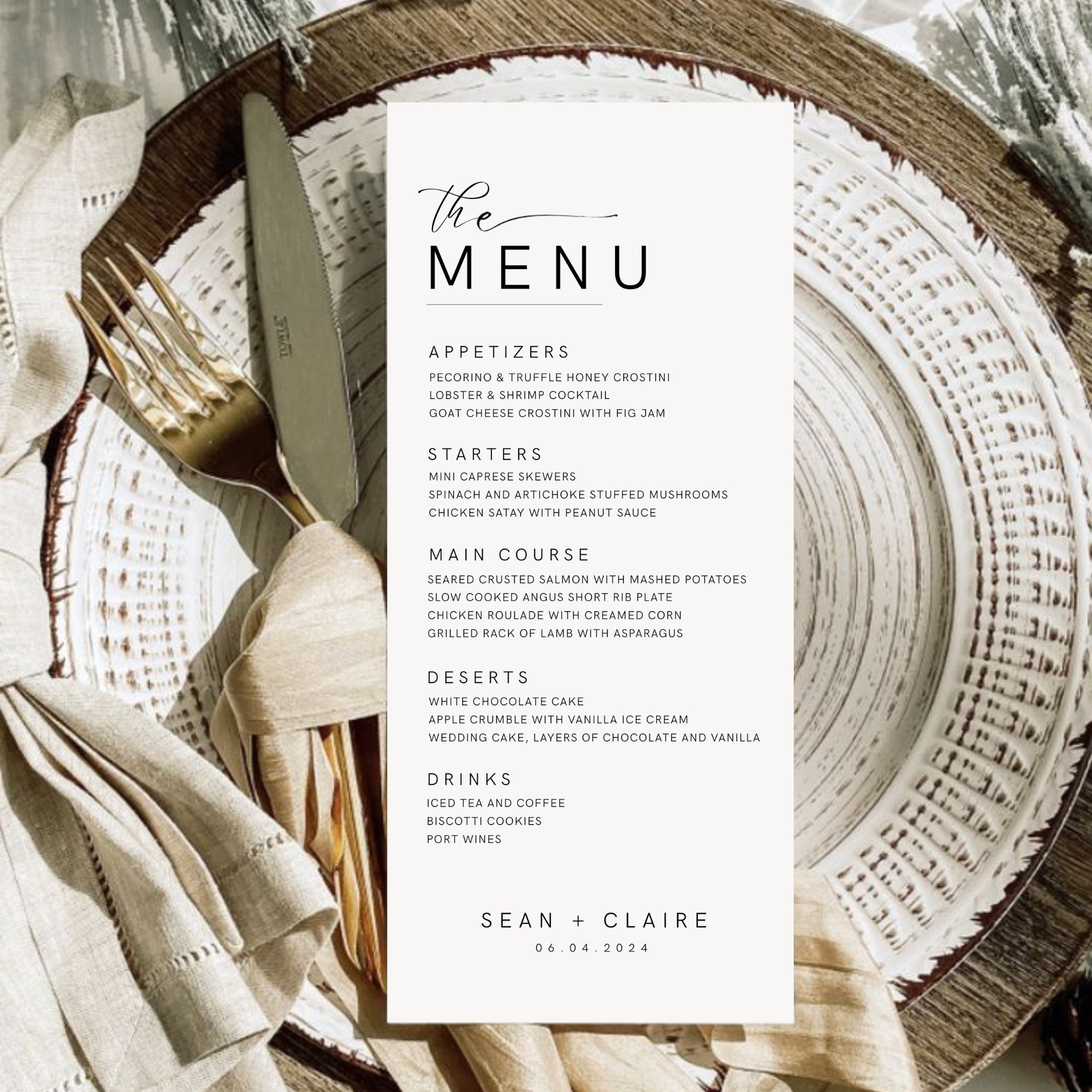 MINIMALIST WEDDING MENU Modern Wedding Menu Script, Reception Dinner ...