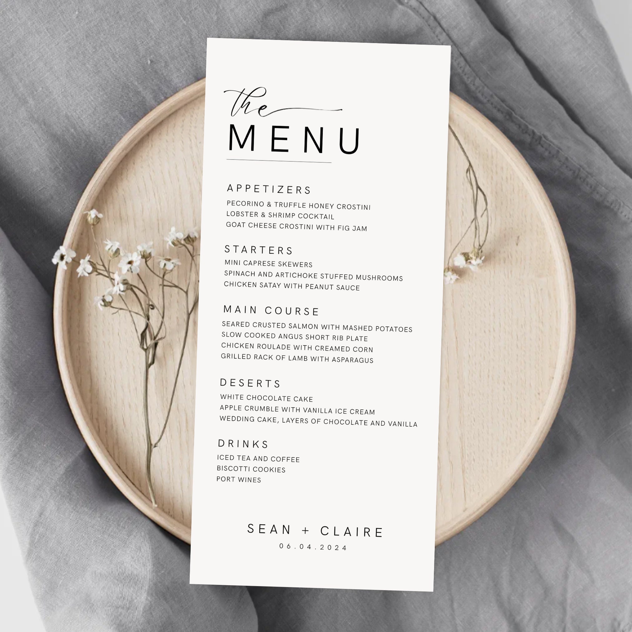 MINIMALIST WEDDING MENU Modern Wedding Menu Script, Reception Dinner ...