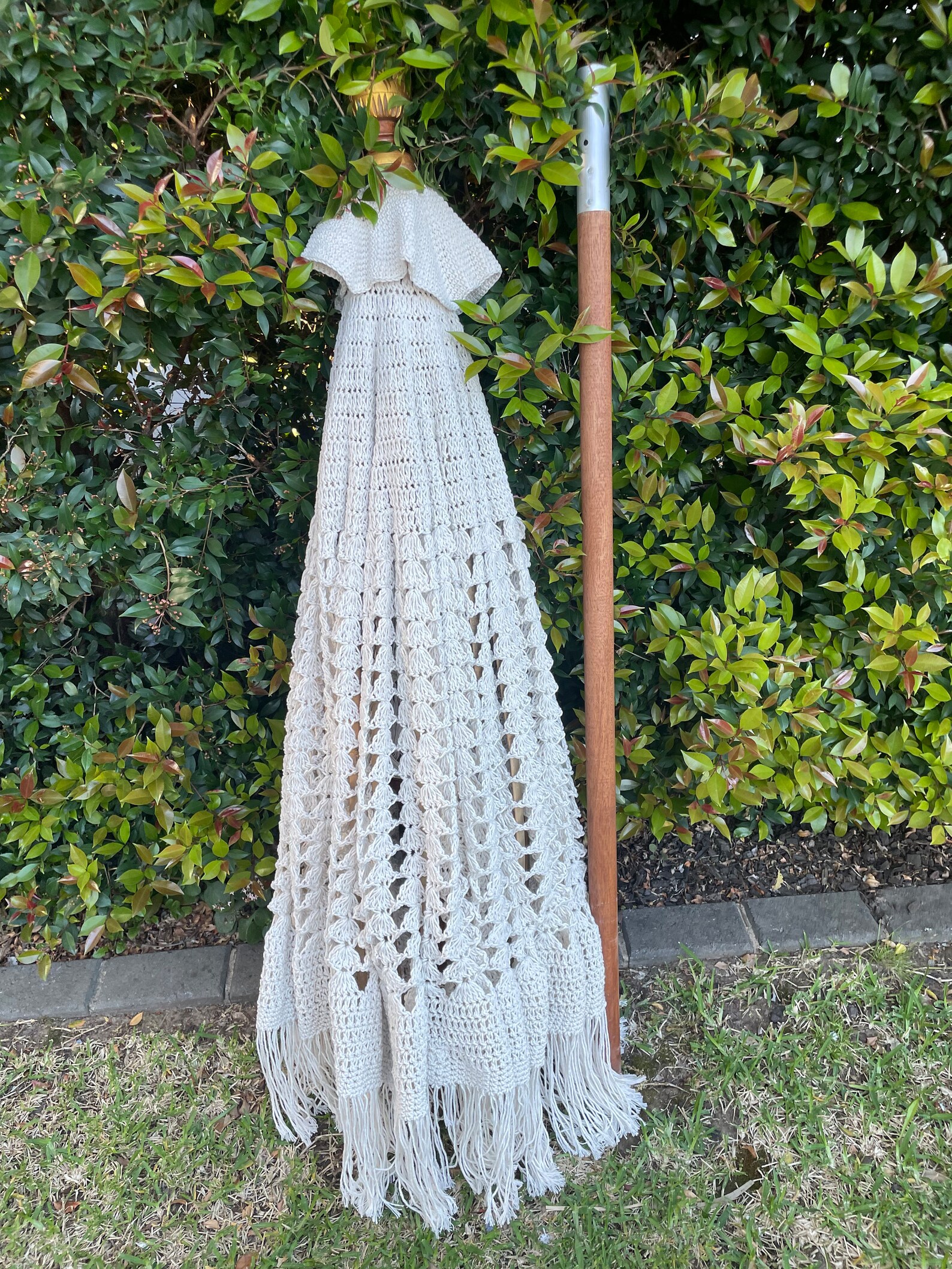 BOHO Macrame Crochet Umbrella Bamboo Frame Outdoor Beach Style Umbrella ...