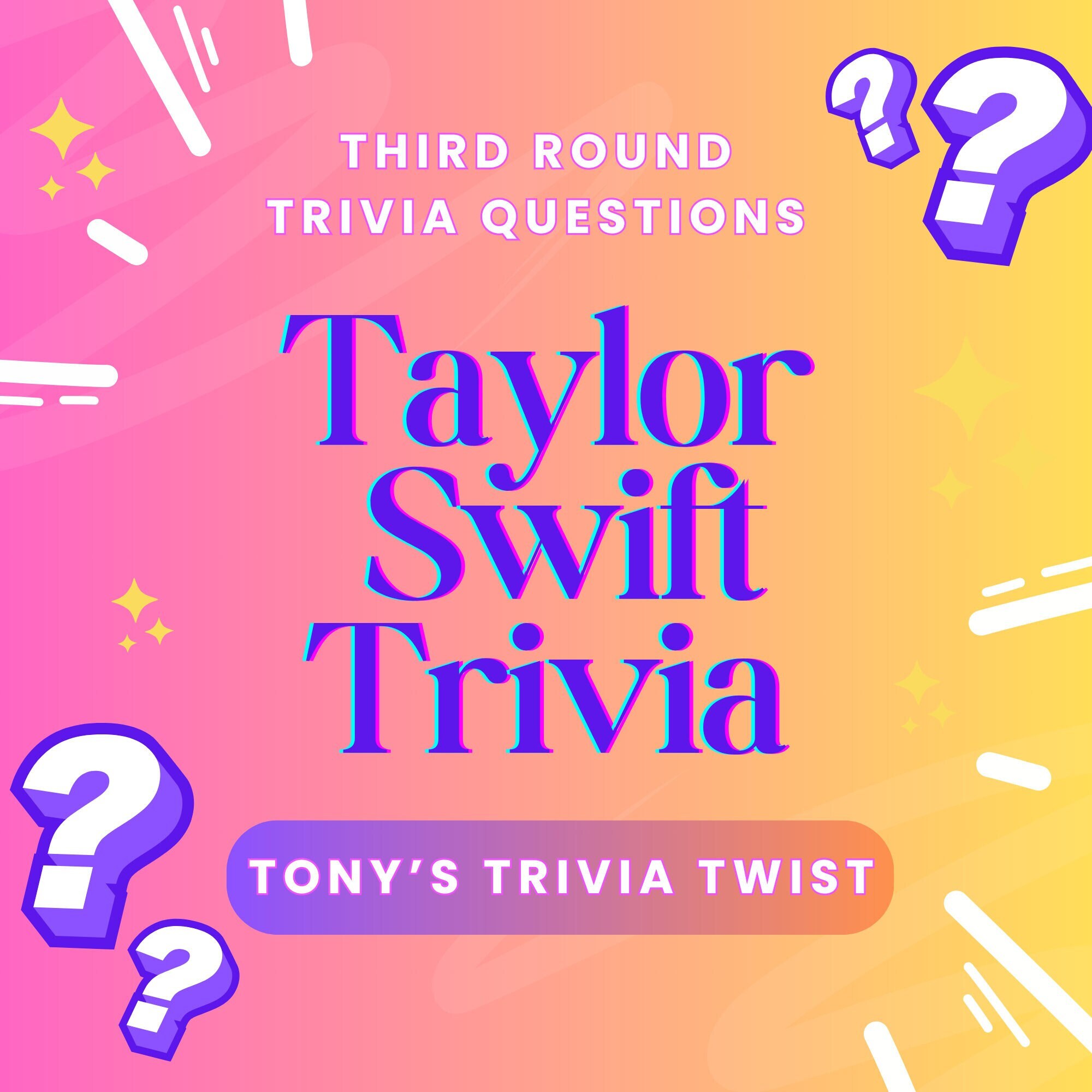 Third Round Taylor Swift Trivia Game Digital File - Trivia Night in Pdf ...