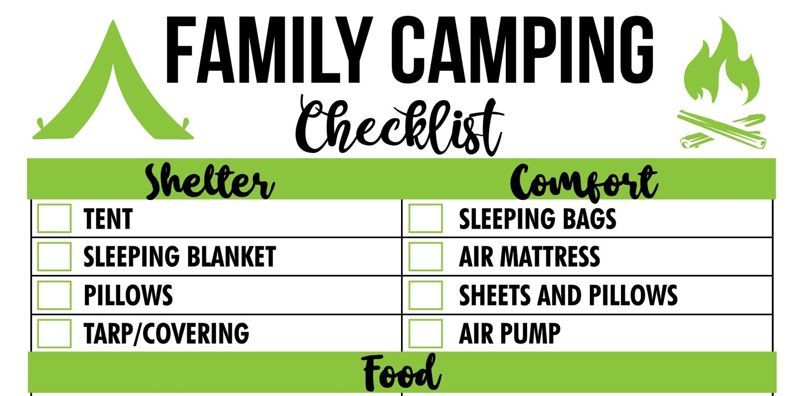 Family Camping Check List - Etsy