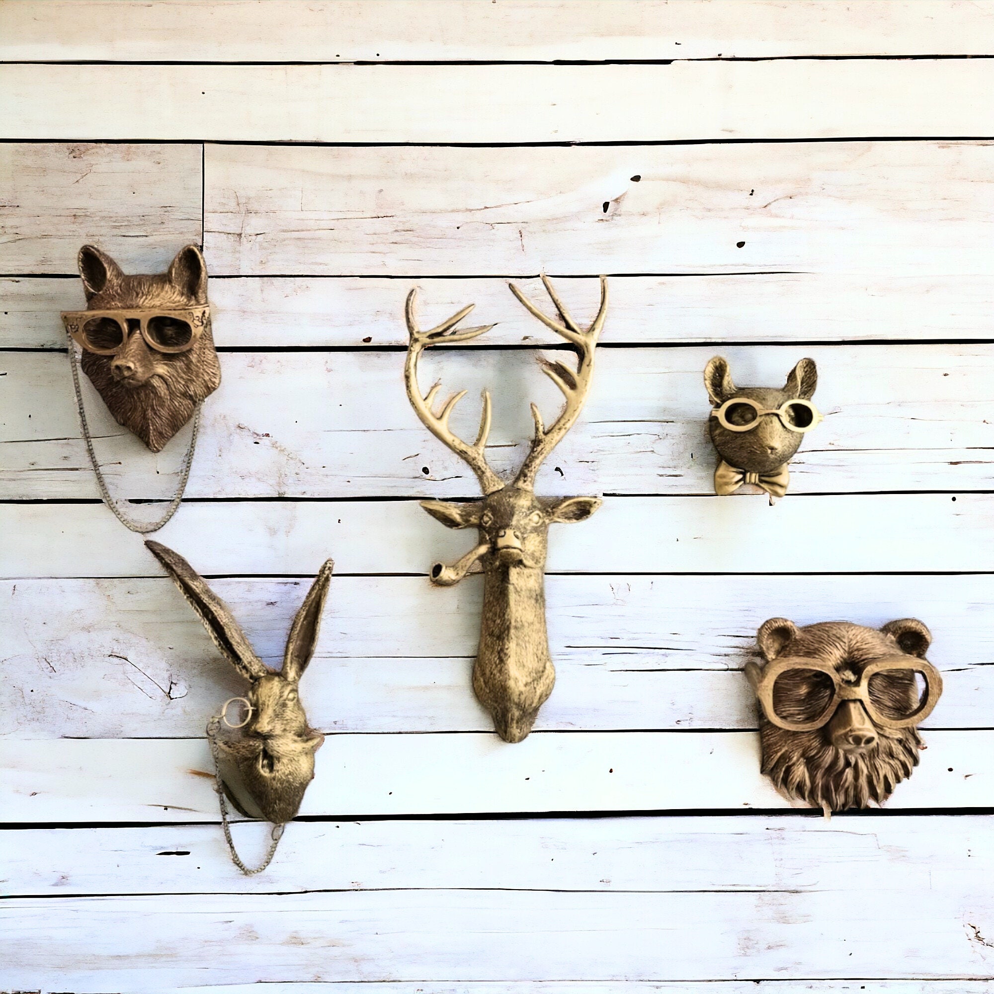 Bronze Animal Head Figurine, Animals Wall Decor, Deer Head Wall Hanging ...