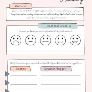 Self-reflection and Wellbeing Worksheet - Etsy