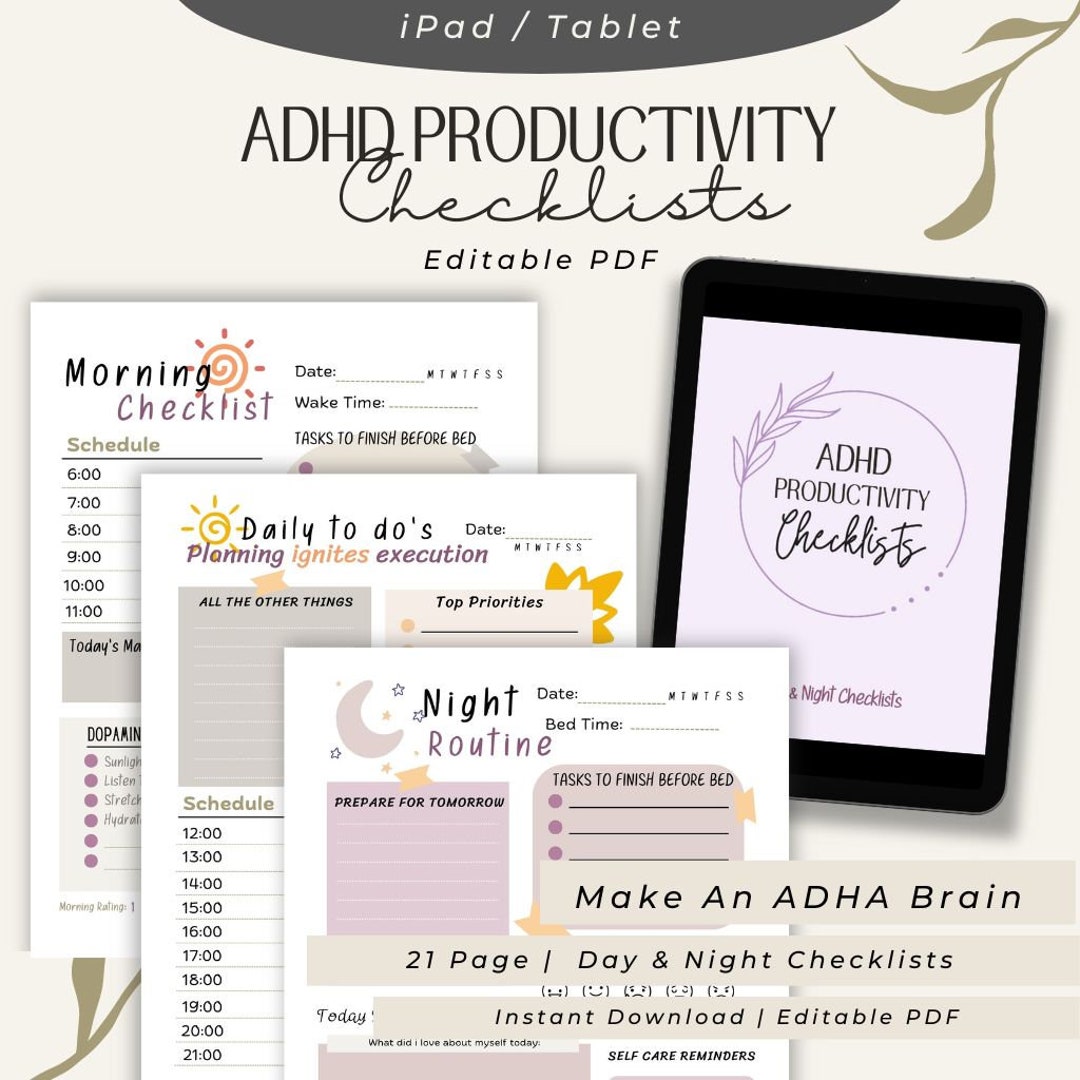 ADHD Daily Checklist Planner, Adult Printable ADHD Workbook, Daily ...