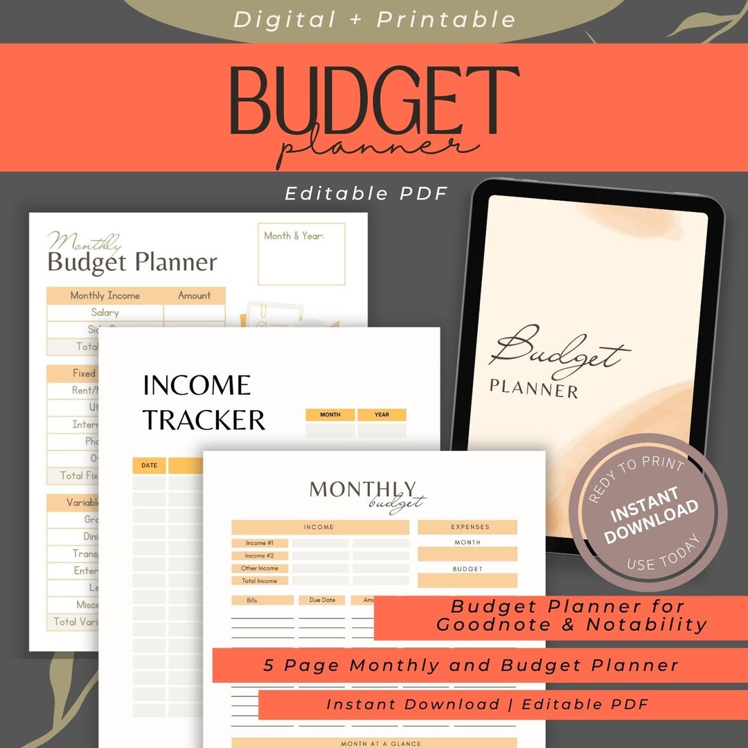 Editable Budget Planner for Tablet-friendly PDF, Financial Tracker for ...
