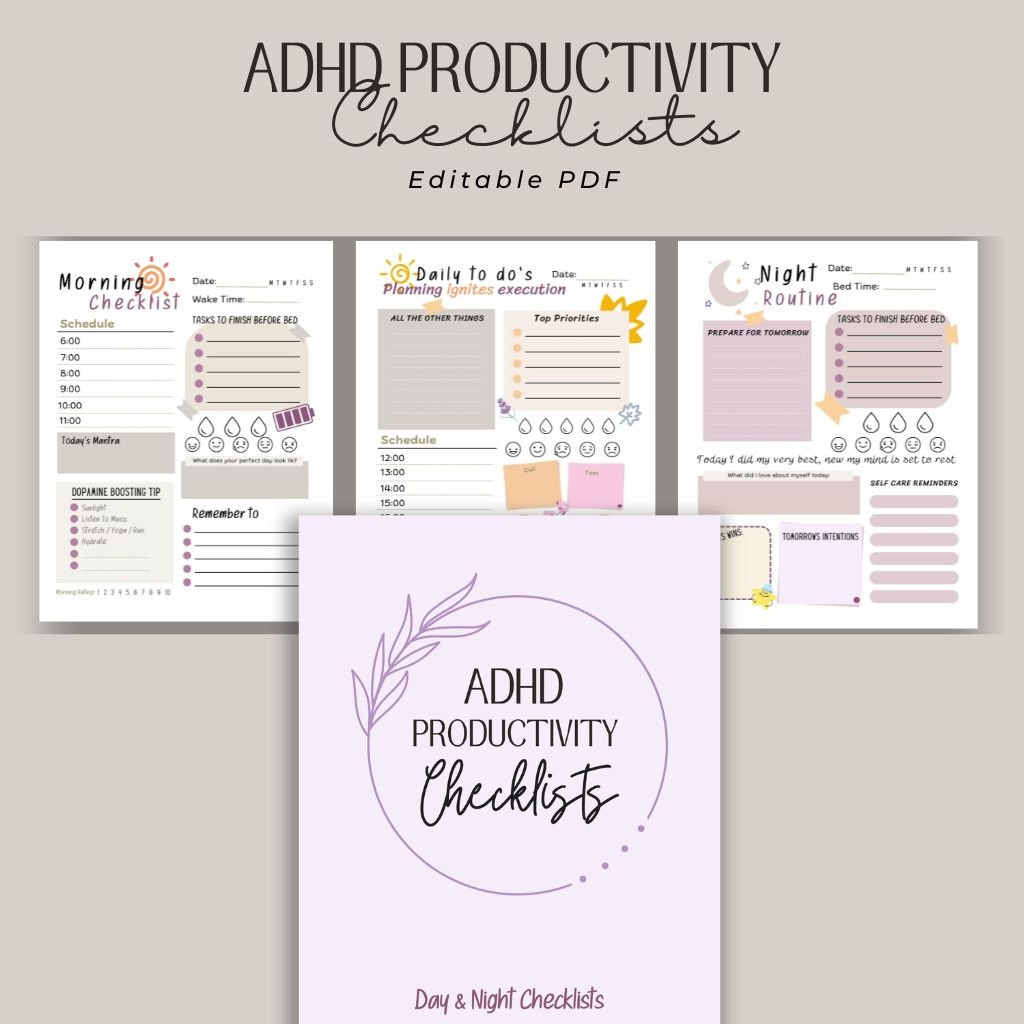 ADHD Daily Checklist Planner, Adult Printable ADHD Workbook, Daily ...