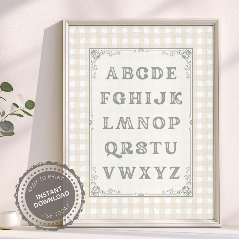 Sage Green Alphabet Print: Vintage Nursery Wall Art - Etsy