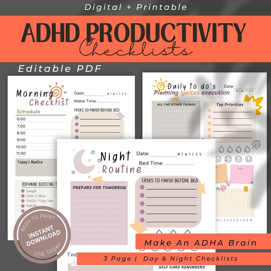 Worksheets Therapy Printable ADHD Organizer: Daily Focus & Habit ...