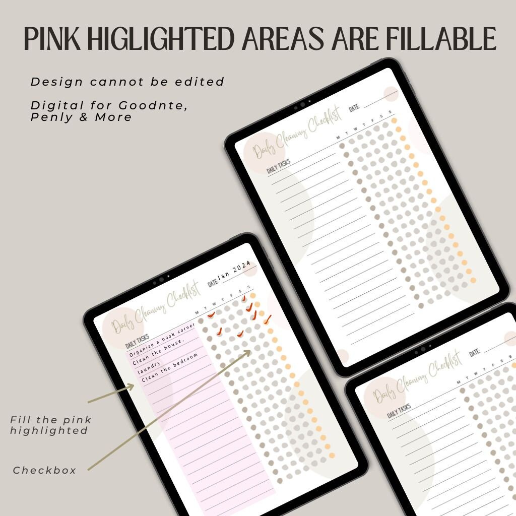Editable Daily Cleaning Checklist Planner PDF for Ipad/tablet, Instant ...