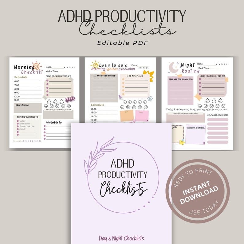 Worksheets Therapy Printable ADHD Organizer: Daily Focus & Habit ...