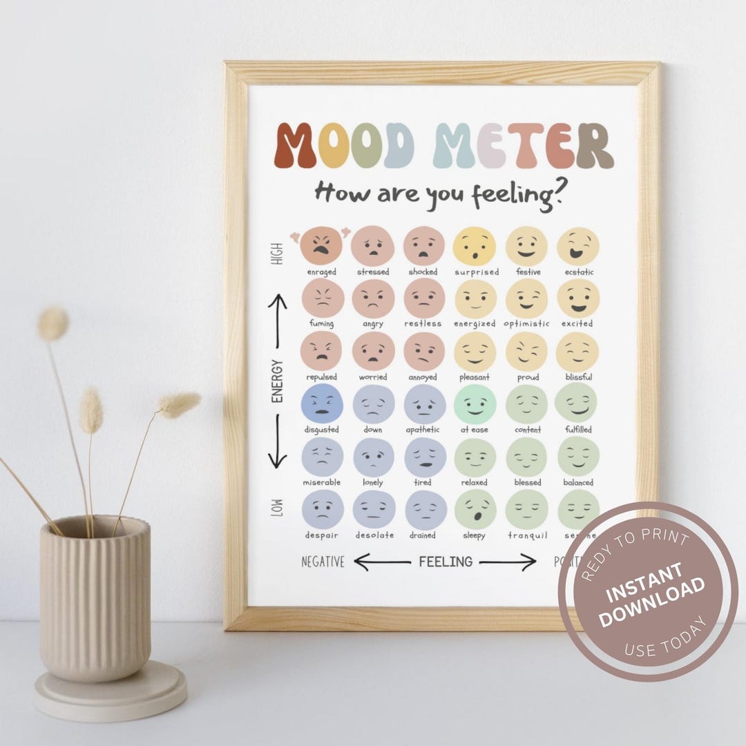 Mood Meter Poster: Classroom & Therapy Office Emotions Chart (digital ...