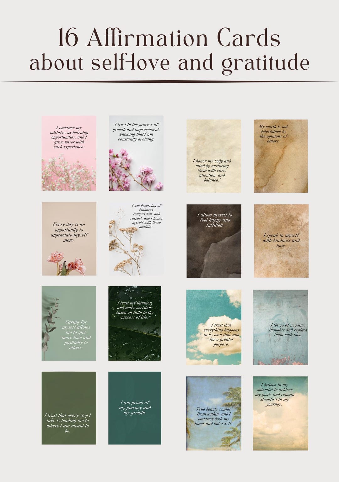 Self-love Affirmation Cards: Printable Daily Inspiration (digital ...