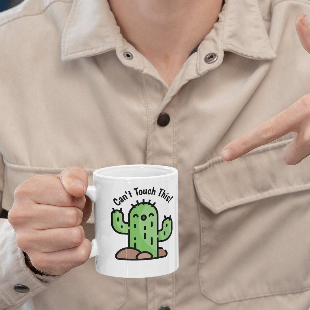 Cute Cactus Coffee Mug, Cant Touch This, Cactus Cartoon Mug, Funny ...