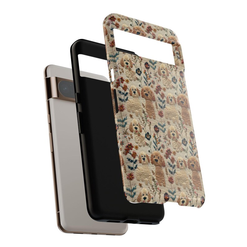 Vintage Goldendoodle Dogs in Bloom Phone Case | Embroidery Knit Look ...