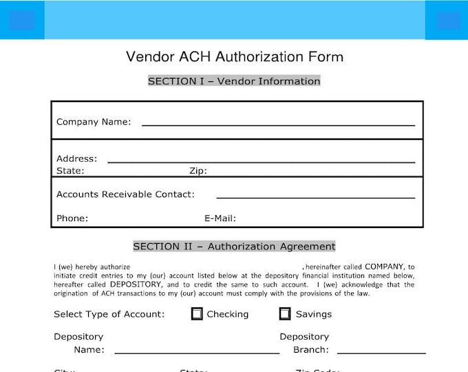Digitally Fillable ACH Authorization Form - Etsy