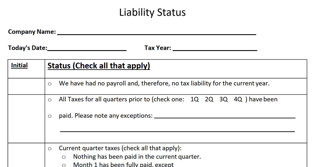 Fillable Tax Liability Status Template - Etsy
