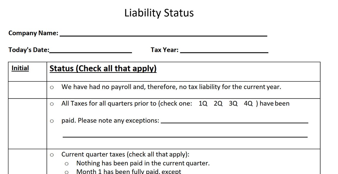 Fillable Tax Liability Status Template - Etsy