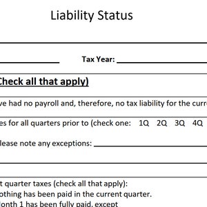 Fillable Tax Liability Status Template - Etsy